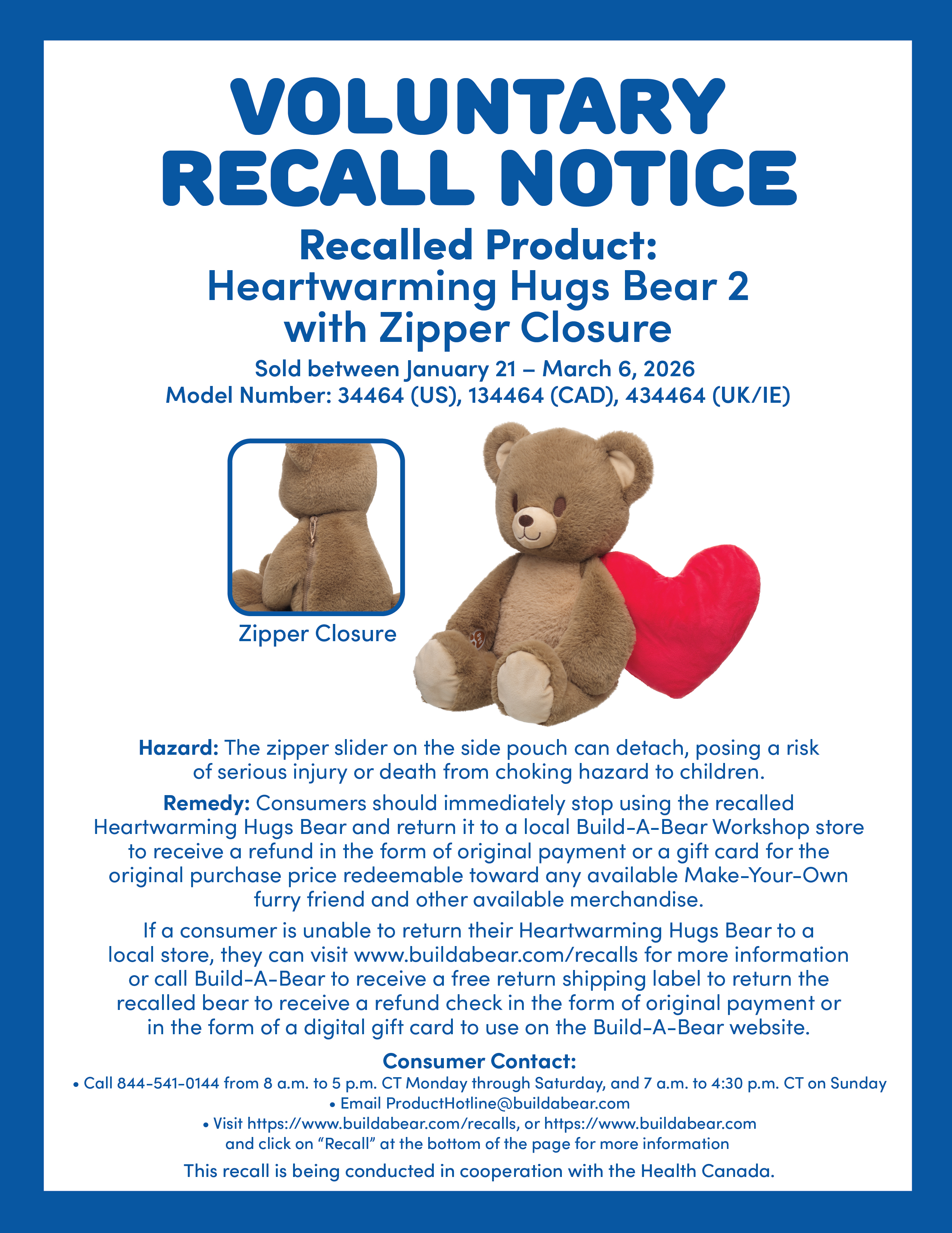 Build-A-Bear Workshop bear recalled in Canada over potential choking ...